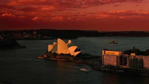 Sydney opera house long aerial sunset da... | Stock Video | Pond5