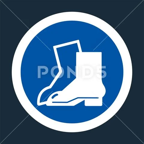 Symbol Wear Foot Protection sign on black background: Graphic #105170193
