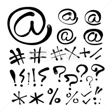 At symbols, hash, asterisk, question mark, exclamation mark. Icon set ...