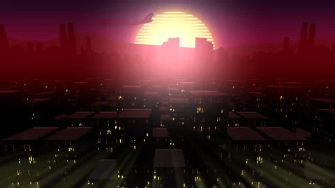 Synthwave city loop. 3d animation | Stock Video | Pond5