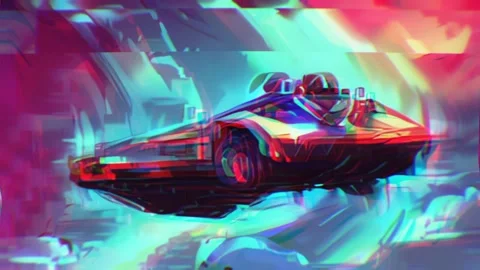 Synthwave Futuristic Car Space Ship Glit... | Stock Video | Pond5