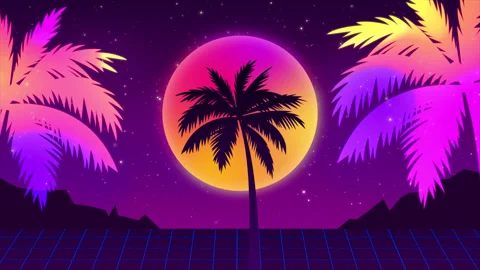 synthwave loop animation. Sunset, palm t... | Stock Video | Pond5