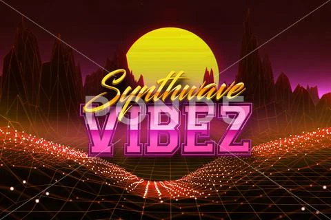 PSD Photoshop Template: Synthwave Text Effect #255092939