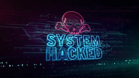 System hacked alert with skull symbol ab... | Stock Video | Pond5