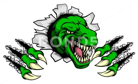 T Rex Dinosaur Clawing Hole in Background Illustration #74008436