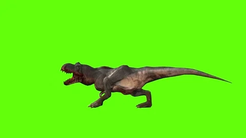 T-rex momma dinosaur hit leg move green ... | Stock Video | Pond5