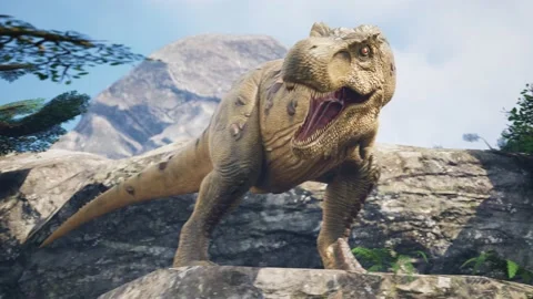 T-Rex Roar on Rocks Jurassic World, Plan... | Stock Video | Pond5