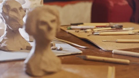 Table of artist with sculpting instrumen... | Stock Video | Pond5