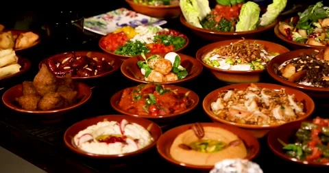 Table full meal beirut, lebanon food | Stock Video | Pond5