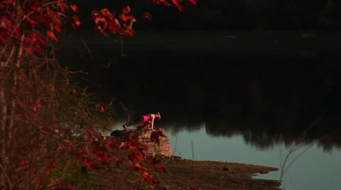 Table pose to standing yoga poses on roc... | Stock Video | Pond5