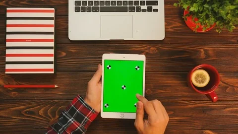 Table top view with white tablet compute... | Stock Video | Pond5