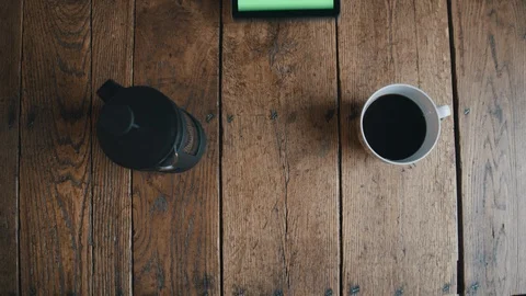 Tablet green screen with coffee mug and ... | Stock Video | Pond5