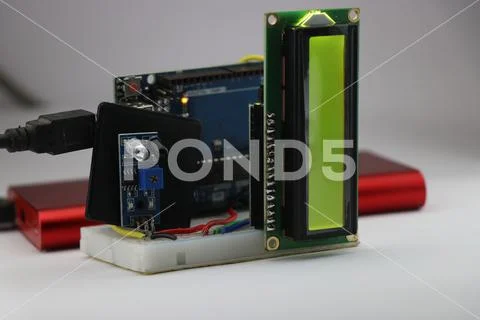 Tachometer made using Arduino microcontroller, LCD module and IR sensor Stock Image #165399871