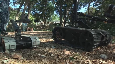 Tactical mobile ground robots in exercis... | Stock Video | Pond5