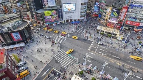 Taipei Ximending neon night panorama fut... | Stock Video | Pond5