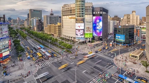 Taipei Ximending neon night panorama fut... | Stock Video | Pond5