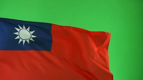 Taiwan Flag flying in front of Green Scr... | Stock Video | Pond5