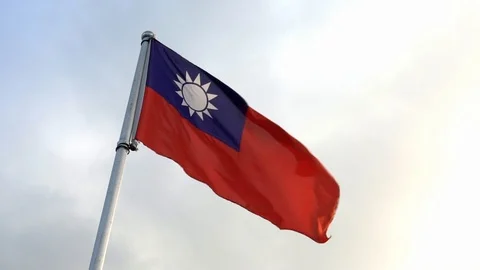 Taiwanese flag waving in wind on flagpol... | Stock Video | Pond5