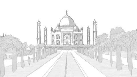 Taj Mahal Hand Drawn Sketch Animation | Stock Video | Pond5