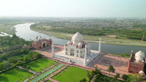 Taj Mahal, India: Aerial view of of icon... | Stock Video | Pond5