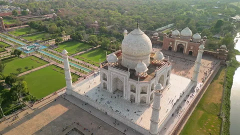 Taj Mahal, India: Aerial view of of icon... | Stock Video | Pond5