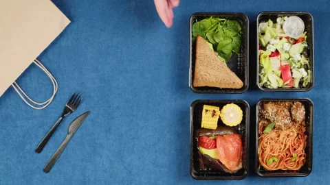 Take away meals top view, Food delivery ... | Stock Video | Pond5