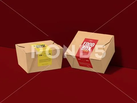 PSD Template: Takeaway Food Box Packaging with Sticker Label Mockup ...