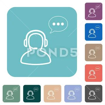 Talking operator active outline rounded square flat icons ~ Clip Art ...