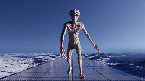 Tall alien walking on a road on an alien... | Stock Video | Pond5