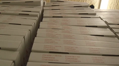 Tall Stacks Of Pizza Boxes | Stock Video | Pond5