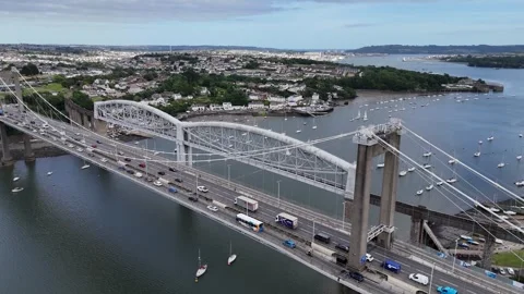 Tamar Bridge suspension bridge and Royal... | Stock Video | Pond5