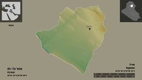 At-Ta'mim location. Iraq. Relief map | Stock Video | Pond5