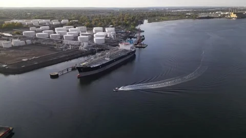 tanker ship unloading at port, import ex... | Stock Video | Pond5