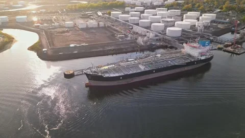 tanker ship unloading at port, import ex... | Stock Video | Pond5