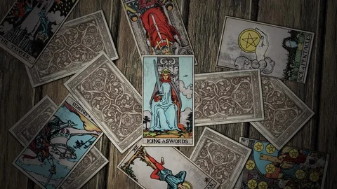 Tarot Cards Fall to Wooden Floor King of... | Stock Video | Pond5
