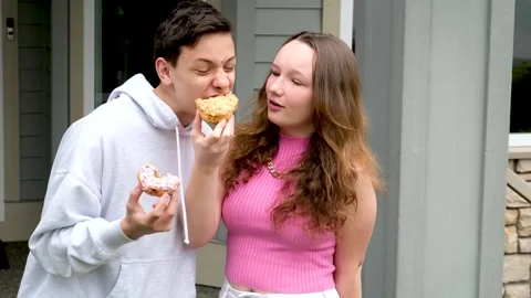 taste food bite donut give a taste of yo... | Stock Video | Pond5