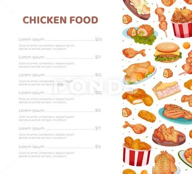 Tasty Chicken Food Menu Banner Design with Served Dish Vector Template ...