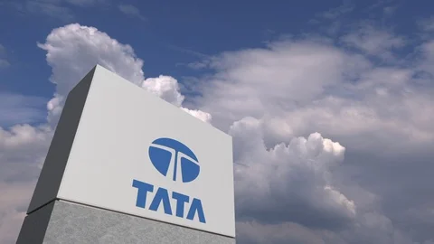 TATA logo against sky background, editor... | Stock Video | Pond5