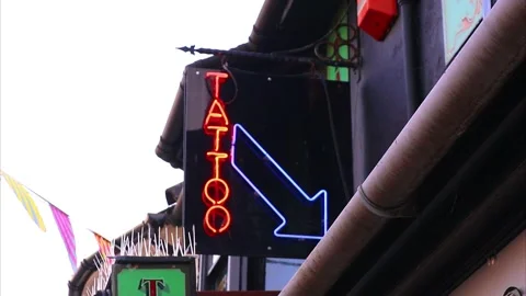 Tattoo Tattoos Parlor Sign Arrow Pointin... | Stock Video | Pond5