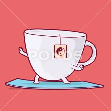Tea Cup Making Yoga Vector Illustration. - Stock Image - Everypixel