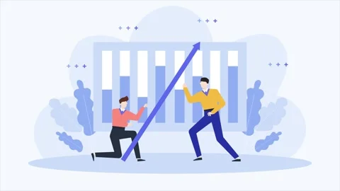 teamwork with bar chart illustration bus... | Stock Video | Pond5