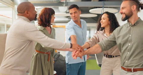 Teamwork, collaboration and hands of bus... | Stock Video | Pond5