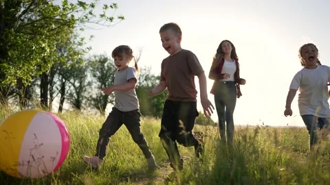 Teamwork. Group of children in spring in... | Stock Video | Pond5