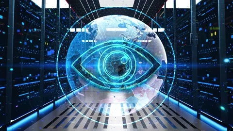 Tech Eye Icon Moving Through Rack Server... | Stock Video | Pond5