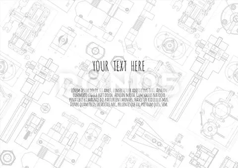 Technical drawing background . Mechanical Engineering drawing. Engine ...