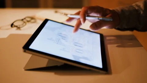 Technical drawing blueprint on touch scr... | Stock Video | Pond5