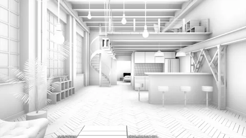 Technical drawing. Modern interior, loft... | Stock Video | Pond5