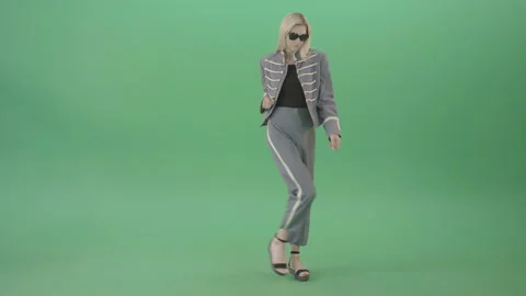 Techno rave blonde girl dancing in gray ... | Stock Video | Pond5