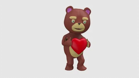 Teddy bear dance with red heart - 3d ren... | Stock Video | Pond5