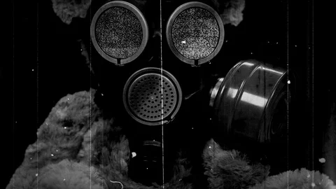 Teddy bear wearing gas mask with vintage... | Stock Video | Pond5